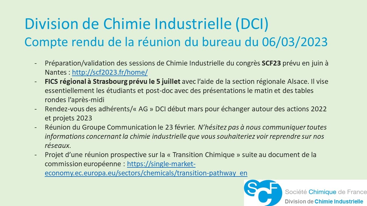 Compte rendu de la réunion du bureau de la DCI du 6 mars 2023 - Société ...